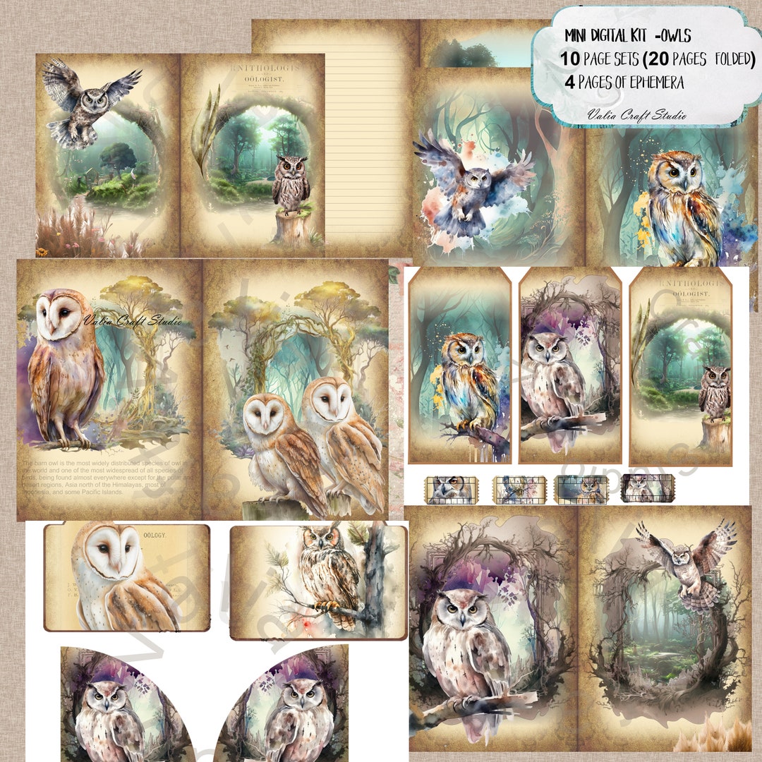 Owls Junk Journal Kit, Digital Kit, Printable Paper, Valia Craft Studio ...