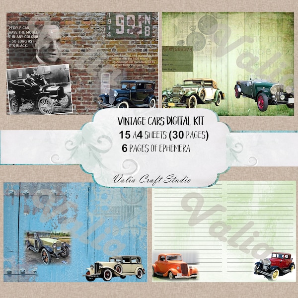 Antique Cars Junk Journal Kit - Etsy