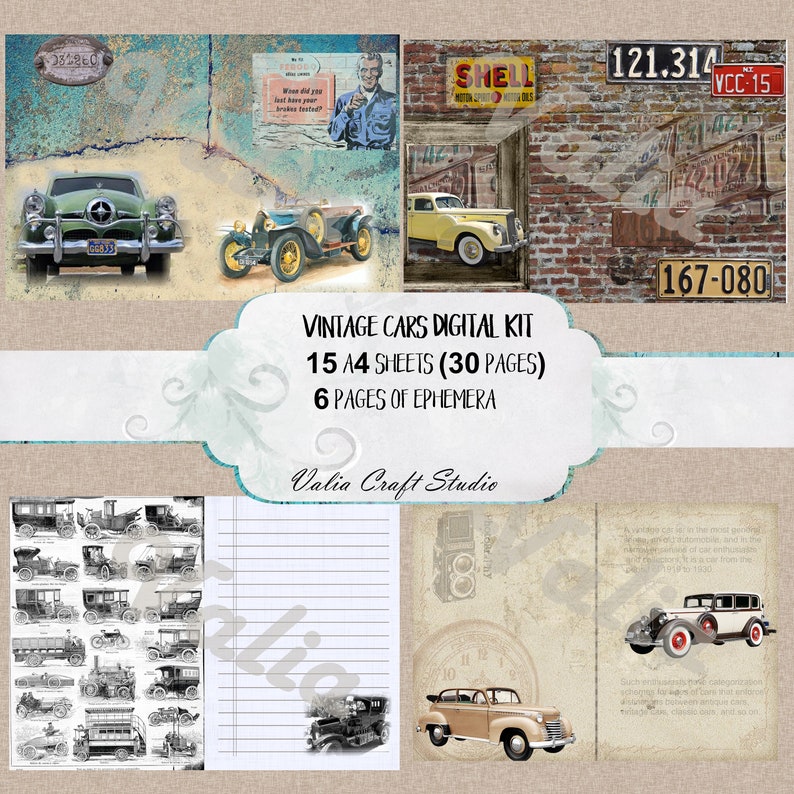 Junk Journal Vintage Cars Digital Kit Printable Paper Valia - Etsy