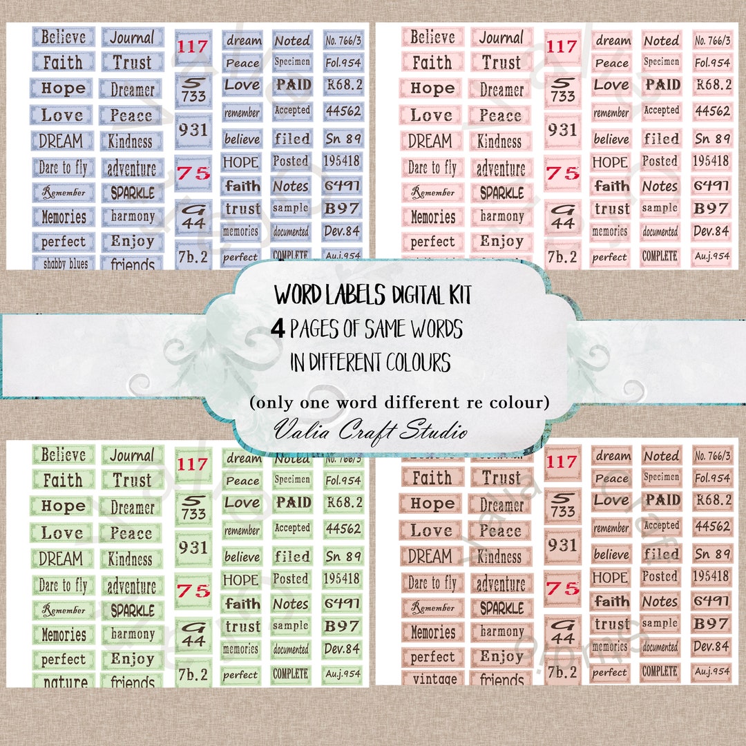 Coloured Word Labels Printable, INSTANT DOWNLOAD, Inspirational Words ...