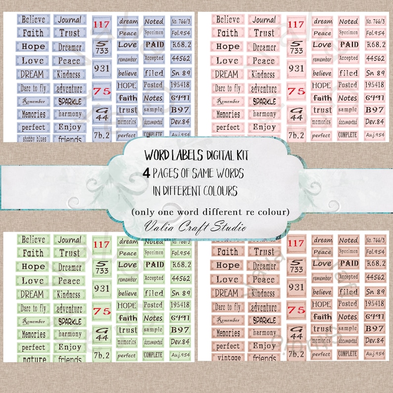 Coloured Word Labels Printable, INSTANT DOWNLOAD, Inspirational Words ...