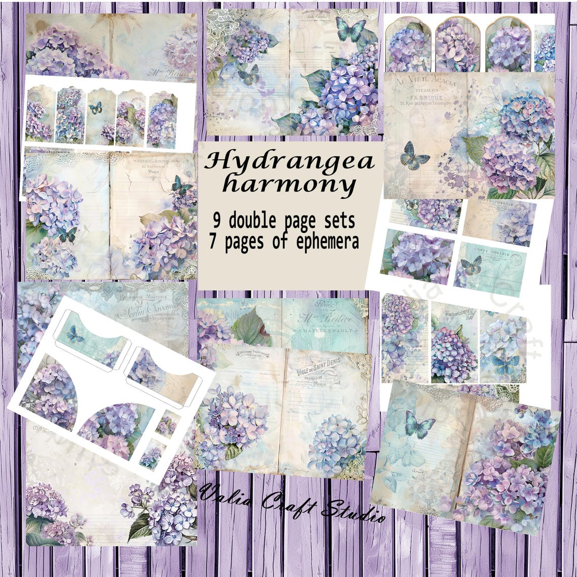 Hydrangea Harmony Junk Journal Kit, Digital Kit, Printable, Journal Kit, Instant Download ...