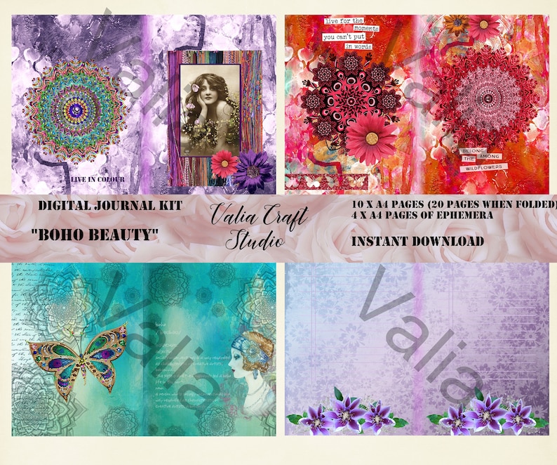 Junk Journal, Boho Beauty Digital Kit, Printable Paper, Instant ...