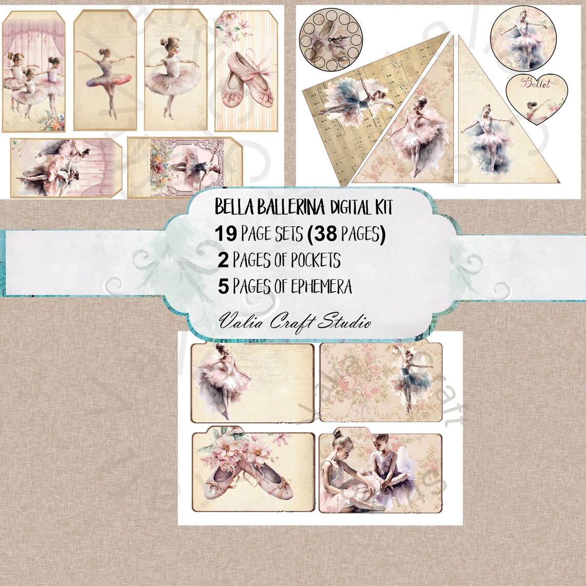 Digital Kit, Bella Ballerina Digital Kit, Printable, Instant Download ...