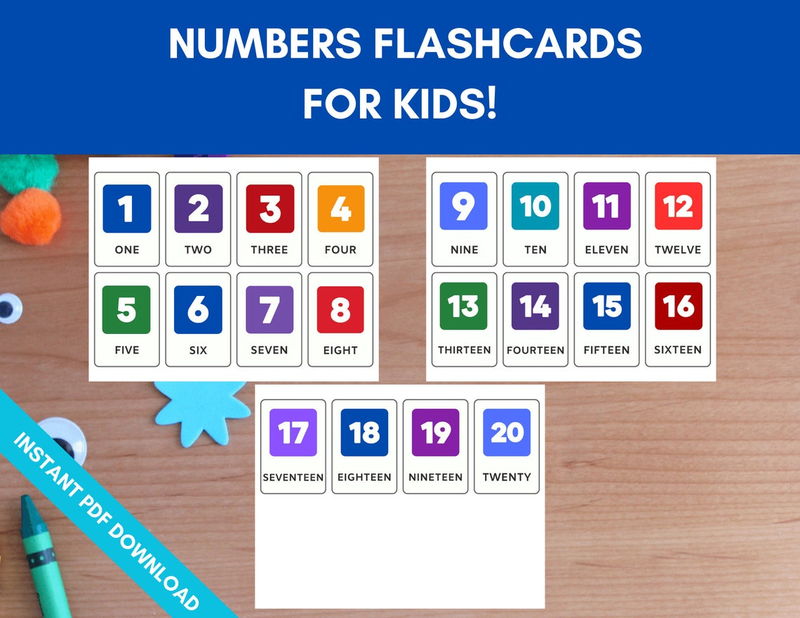 Printable Numbers 1 - 20 Flash Cards for Toddlers - Kindergarten ...