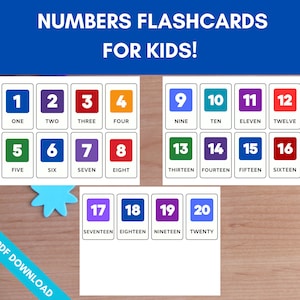 Printable Numbers 1 - 20 Flash Cards for Toddlers - Kindergarten ...
