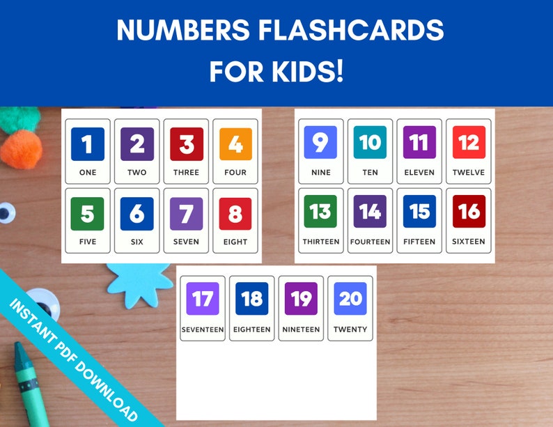 Printable Numbers 1 - 20 Flash Cards for Toddlers - Kindergarten ...