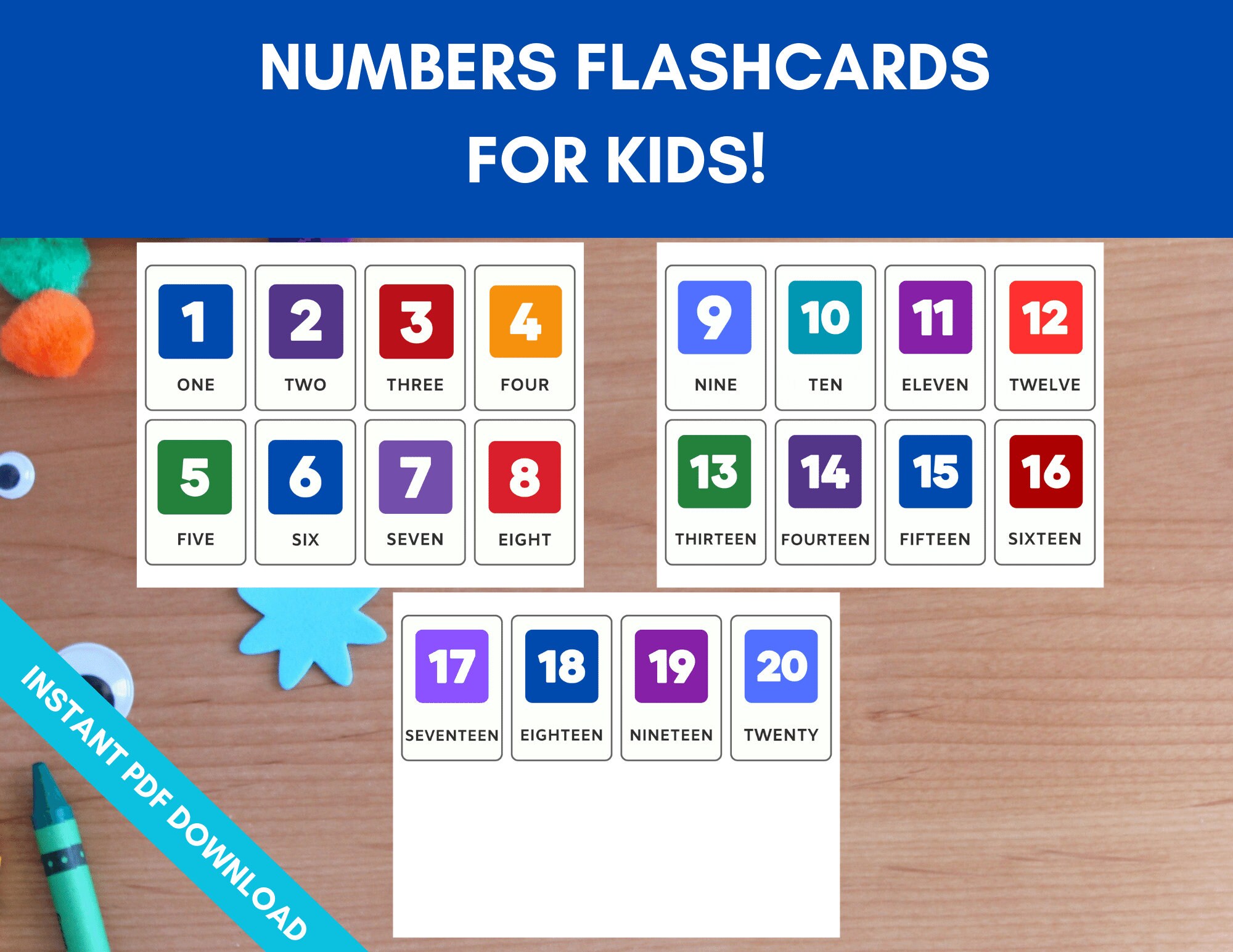 Printable Numbers 1 - 20 Flash Cards for Toddlers - Kindergarten ...