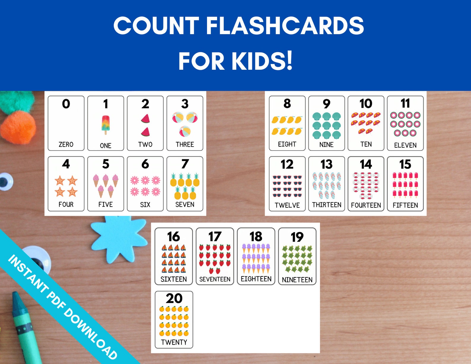 Printable Count Flash Cards for Toddlers - Kindergarten - Preschool ...