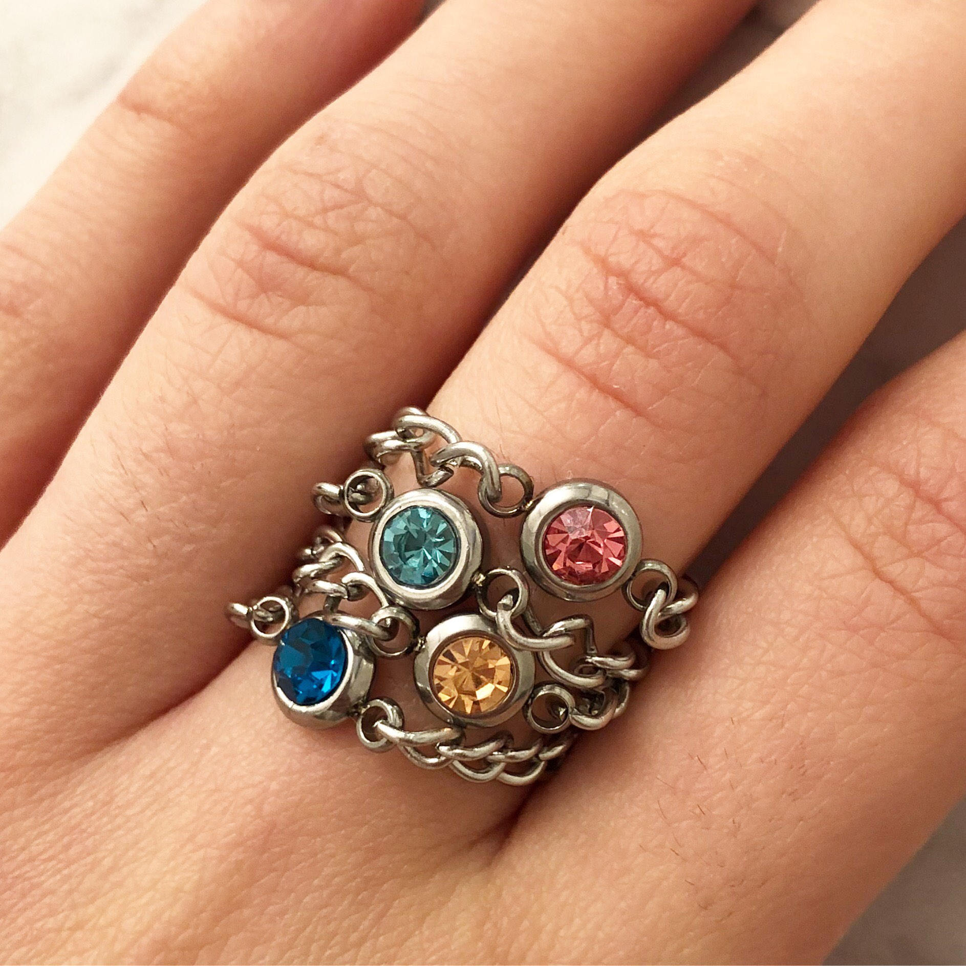 Stackable Chain Rings With Colored Gems | Etsy