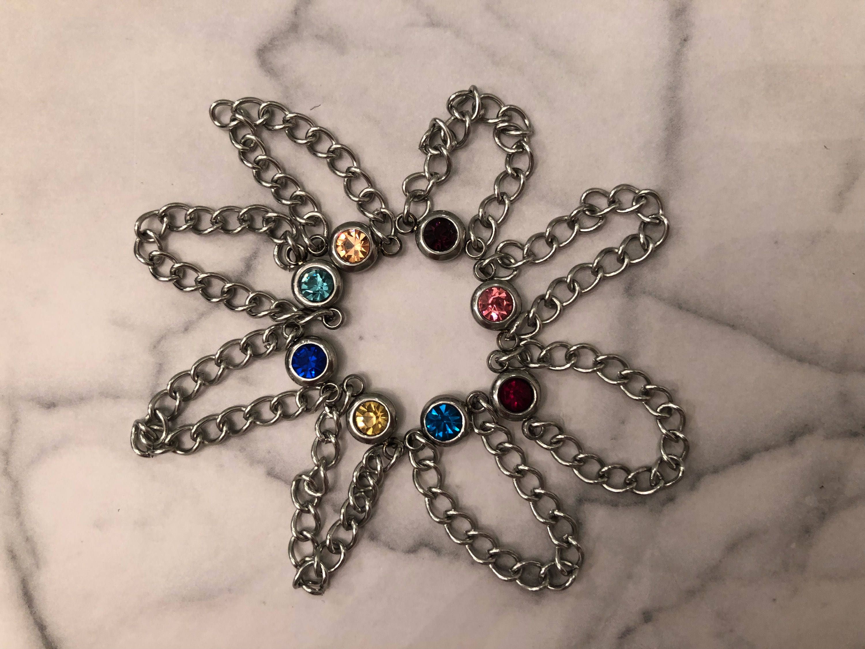 Stackable Chain Rings With Colored Gems | Etsy