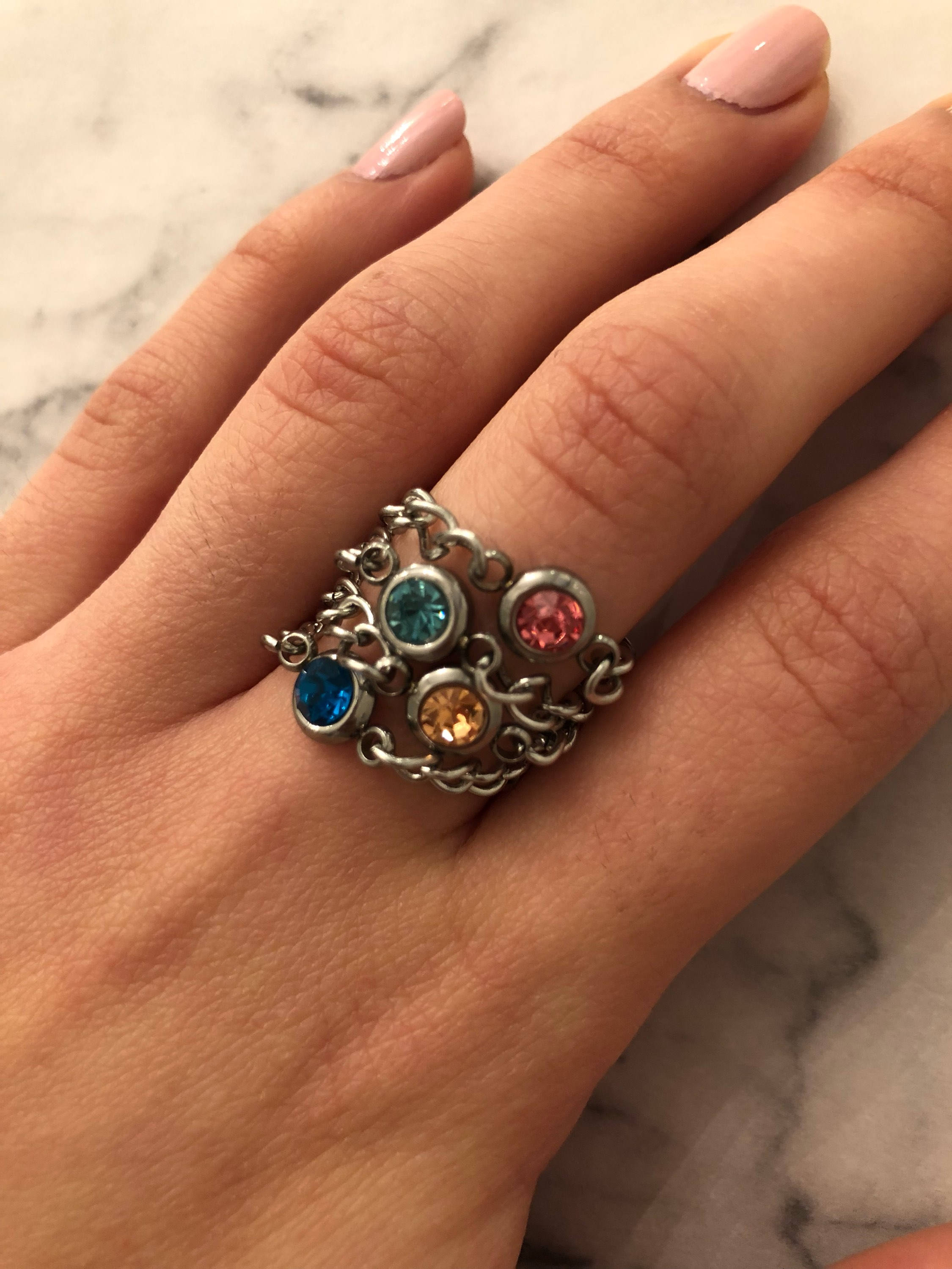 Stackable Chain Rings With Colored Gems | Etsy