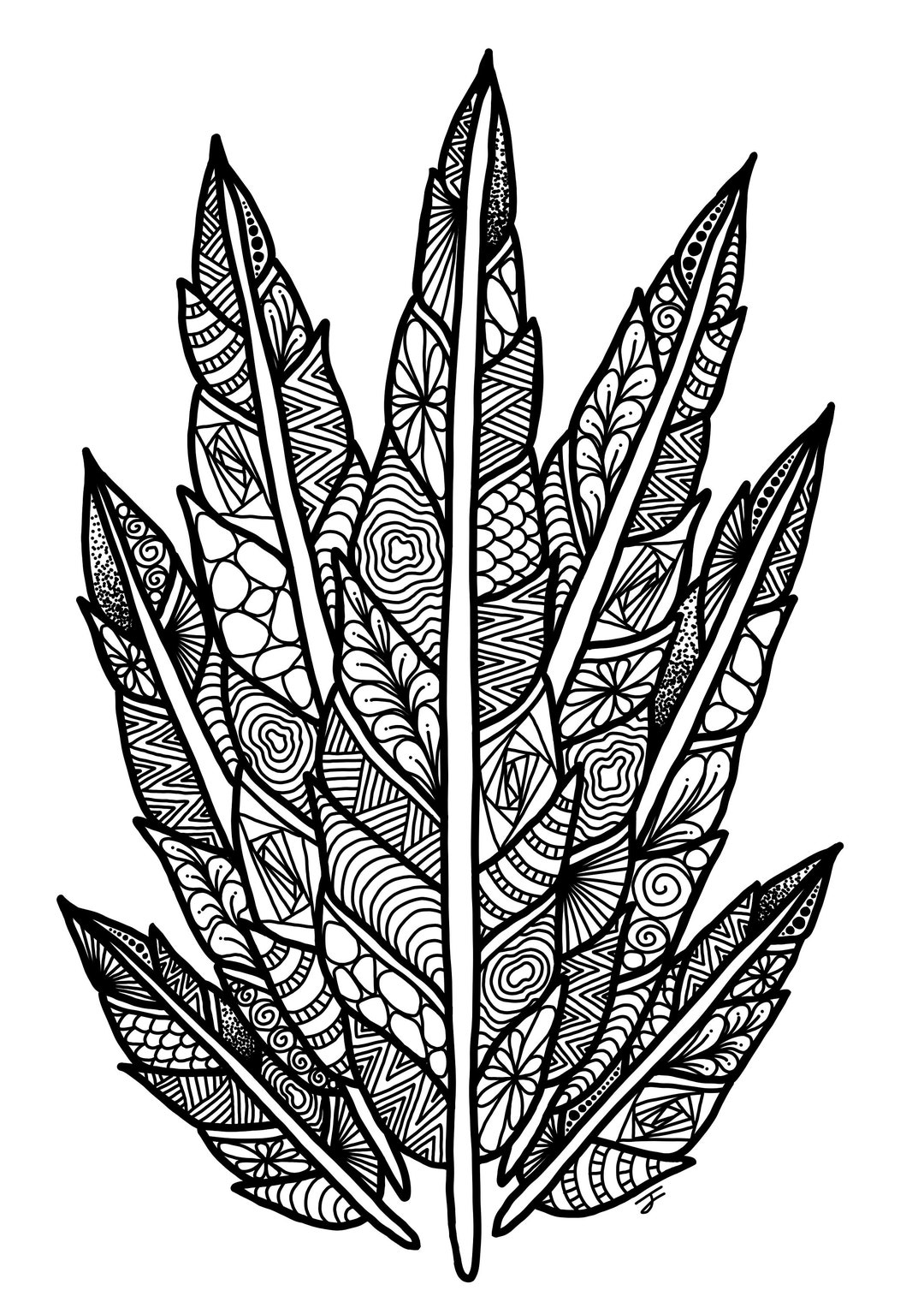 Feather Design Coloring Page - Etsy