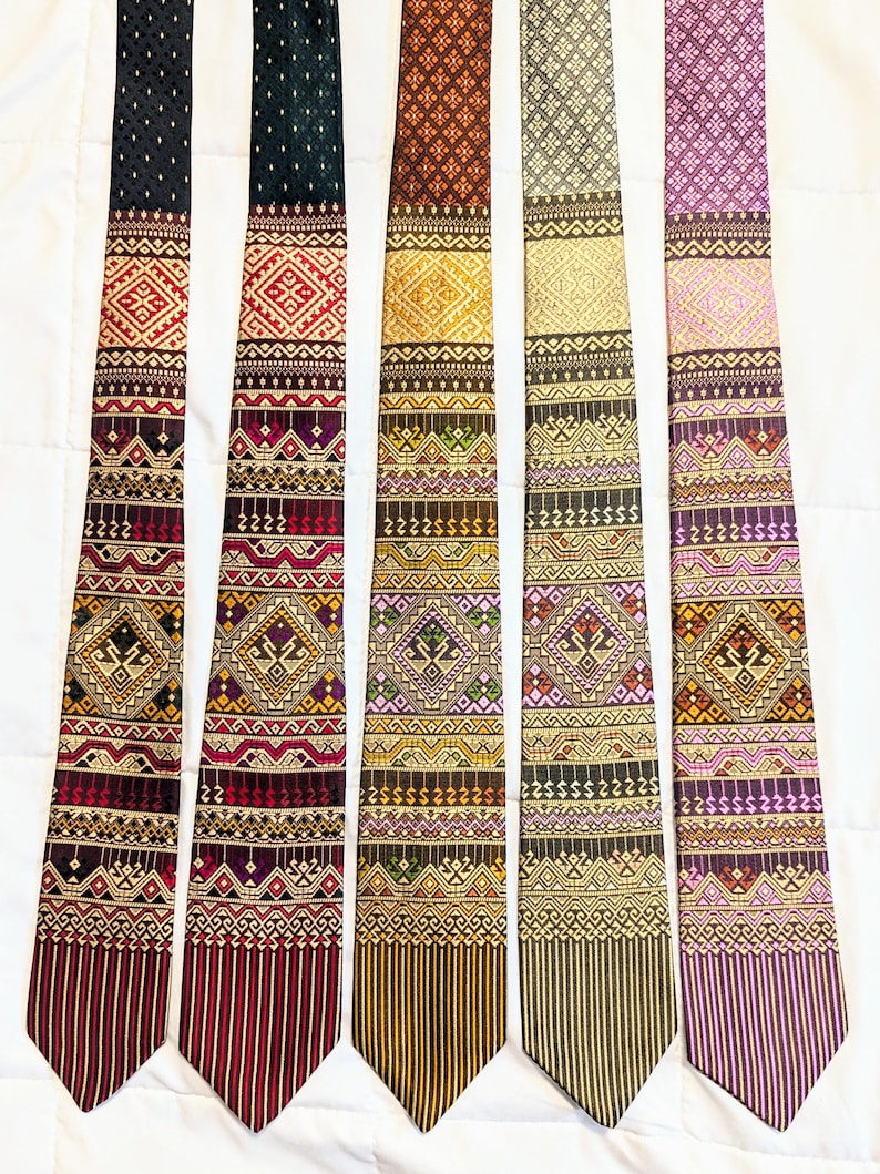 Handmade Thai Cotton Necktie: Colorful Pattern Tie, Unique Thai Style ...