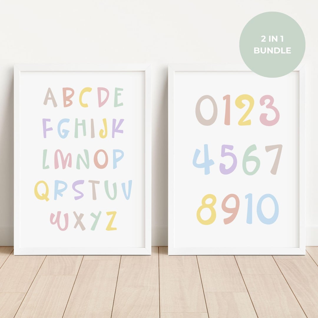 Scandi Pastel Alphabet & Numbers Poster Set: Montessori Nursery Art ...