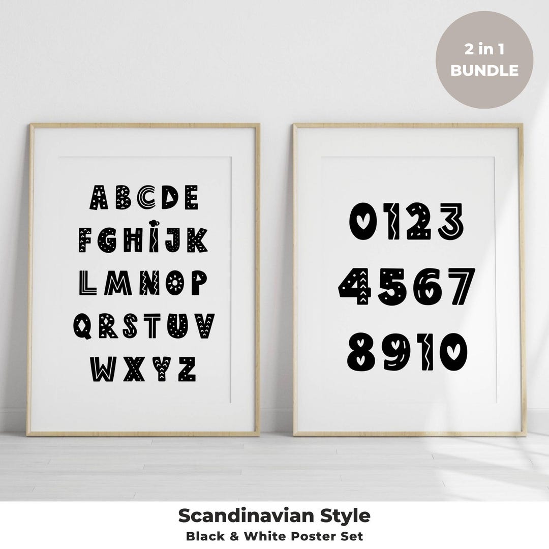Scandi Alphabet & Numbers Poster Set: Modern Montessori Nursery Prints ...