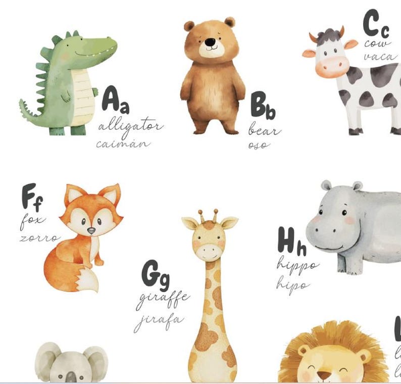 Bilingual ABC Poster | English Spanish Alphabet | Nursery Wall Art ...