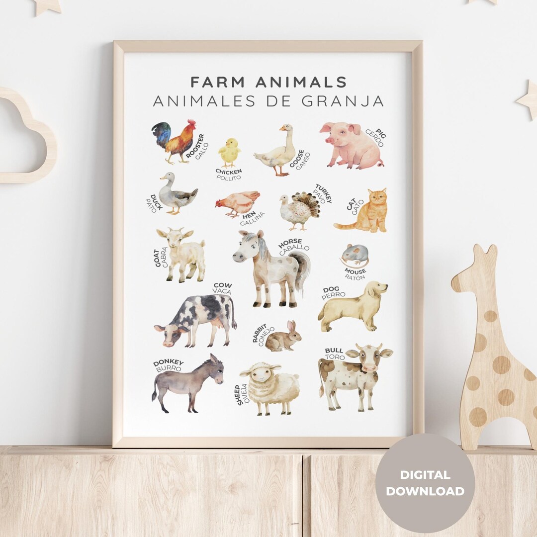 Bilingual Farm Animals Poster | Animales De Granja | Spanish for Kids ...