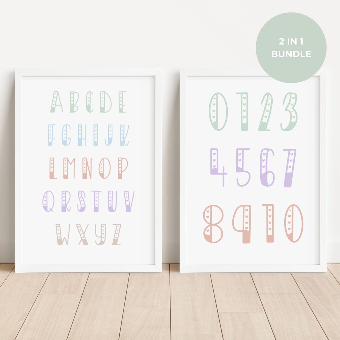 Scandi Pastel Alphabet and Numbers Poster Set: Nursery, Montessori ...