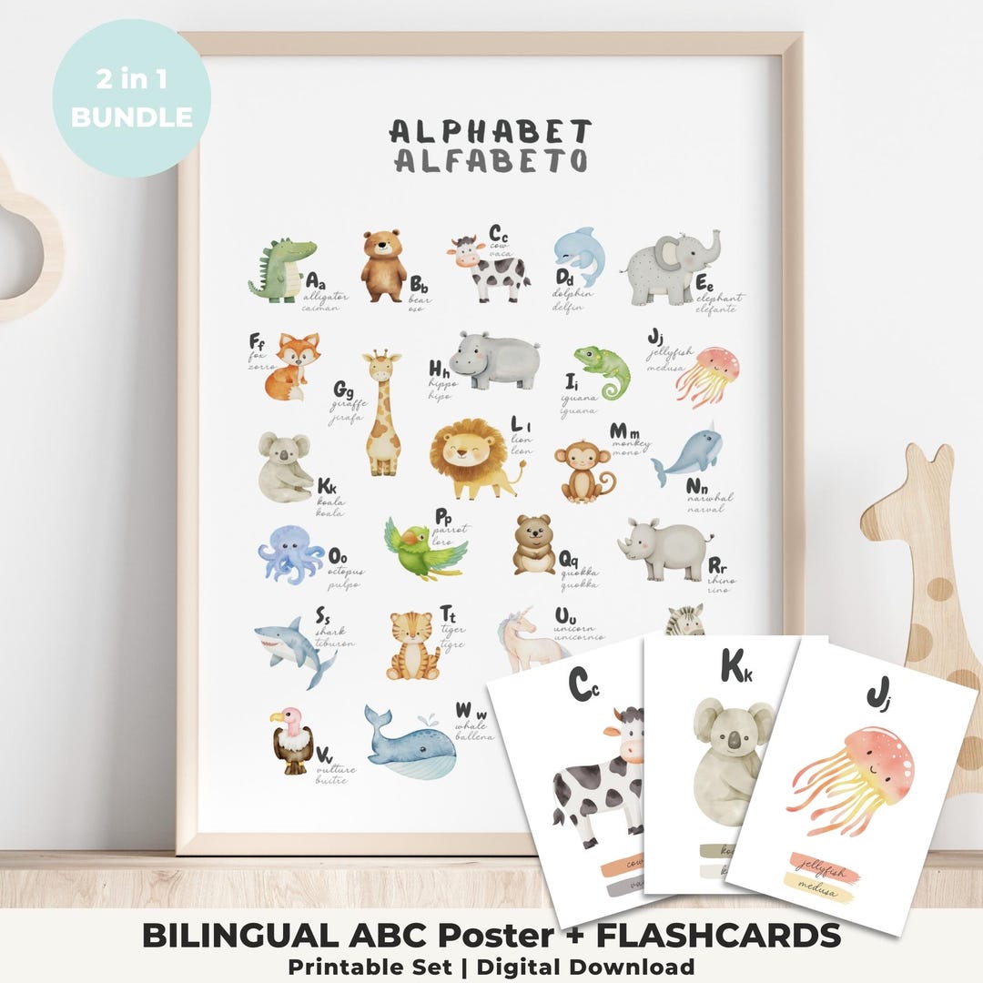 Bilingual ABC Poster & Flashcards | English Spanish Alphabet Learning ...