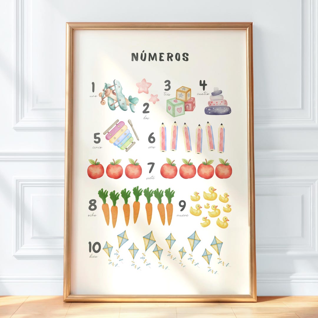 Spanish Numbers Poster 1–10 | Printable Wall Art for Kids | Montessori ...