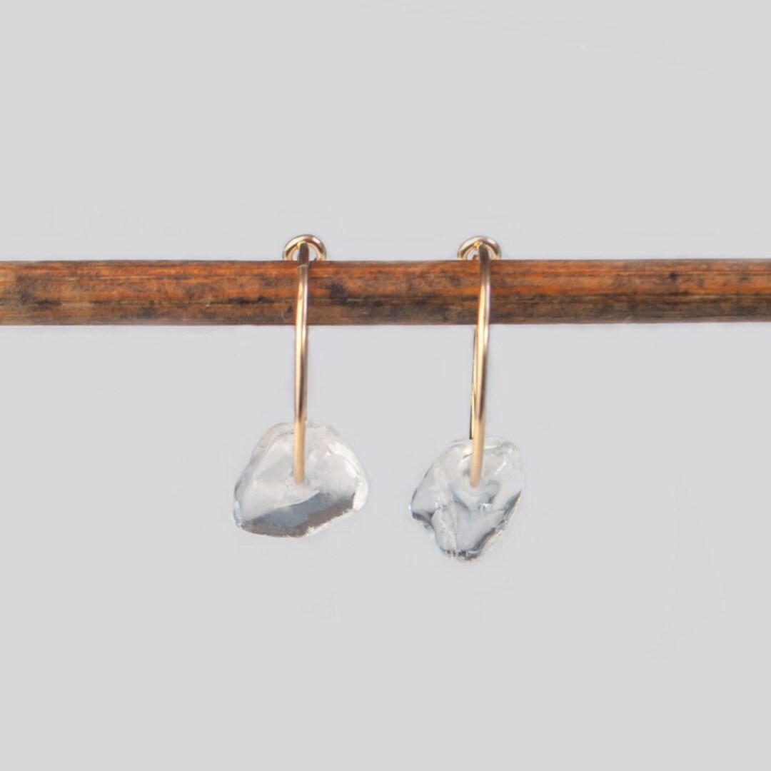 15 Mm Hoop Earrings Rock Crystal Splinter Earrings 925 Silver • Real ...