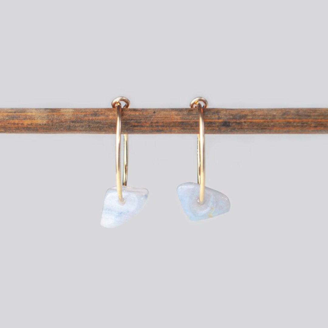 15 Mm Hoop Earrings Chalcedony Splitter Earrings 925 Silver • Real ...
