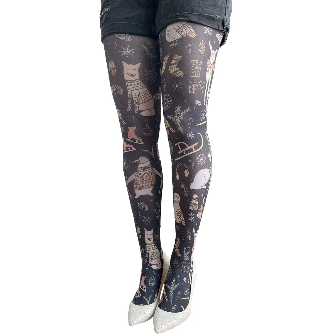Winter Pattern Tights Woodland | Available in Plus Size | Gift for Her ...