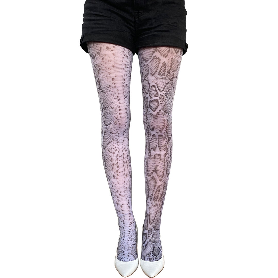 White Snake Skin Print Tights | Women's Faux Snakeskin Patterned Tights ...