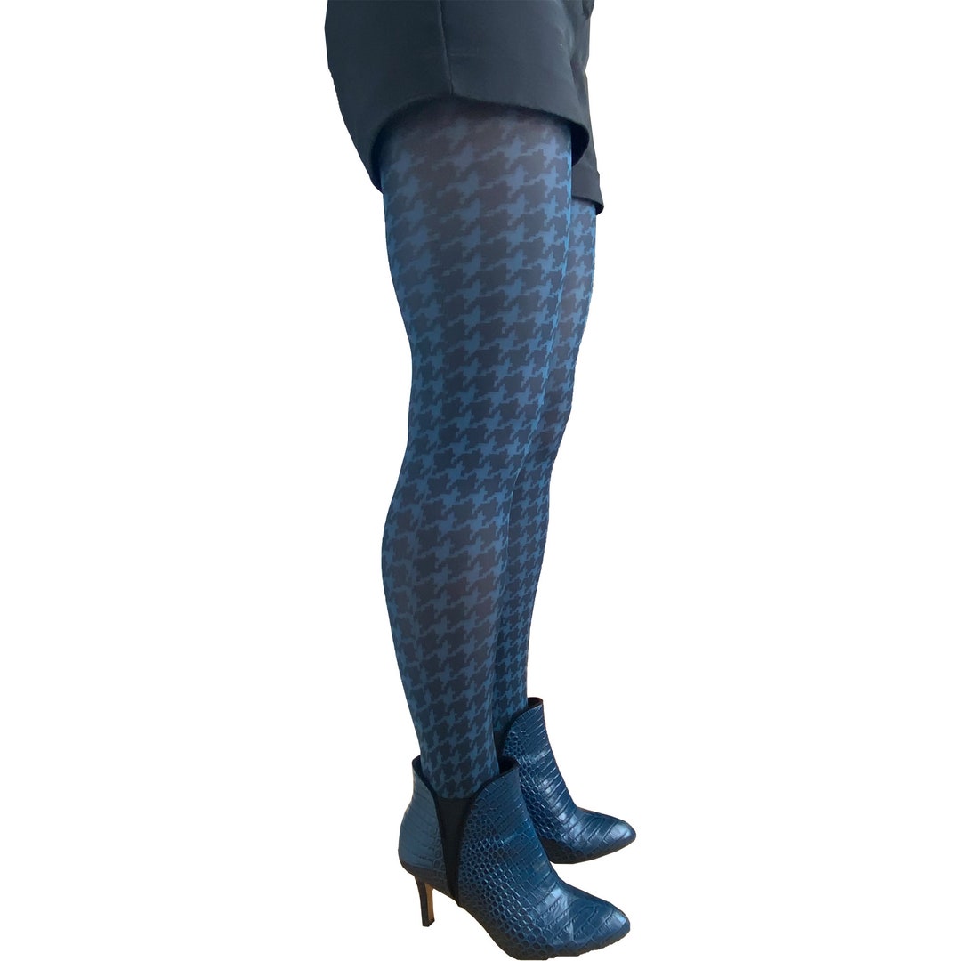 Black and Denim Houndstooth Patterned Tights for Women - Etsy