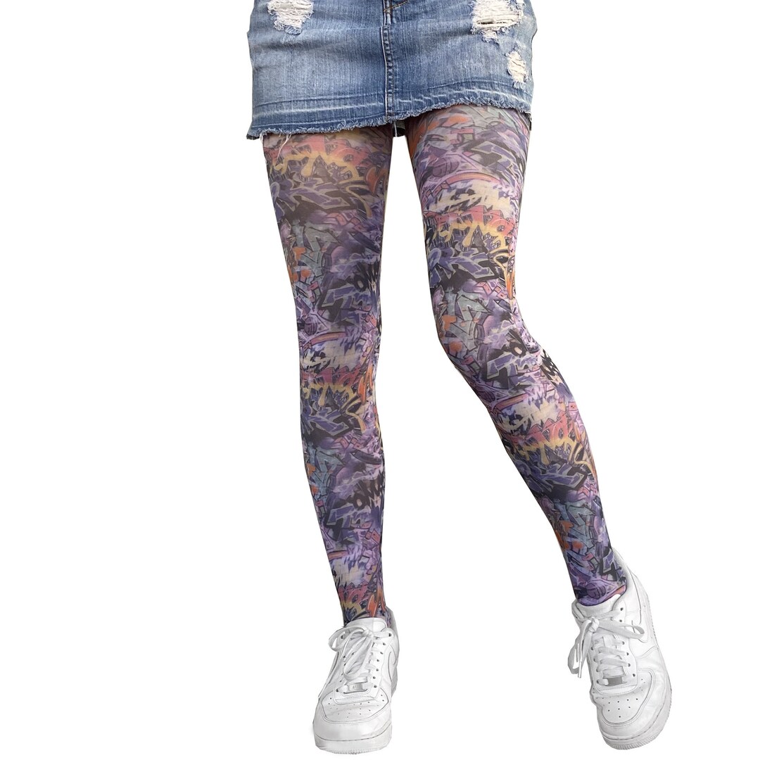 Patterned Tights Artist Graffiti Printed Opaque Pantyhose - Etsy
