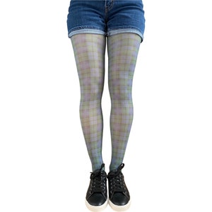 Green and Blue Plaid Patterned Tights | Women's Opaque Print Pantyhose ...