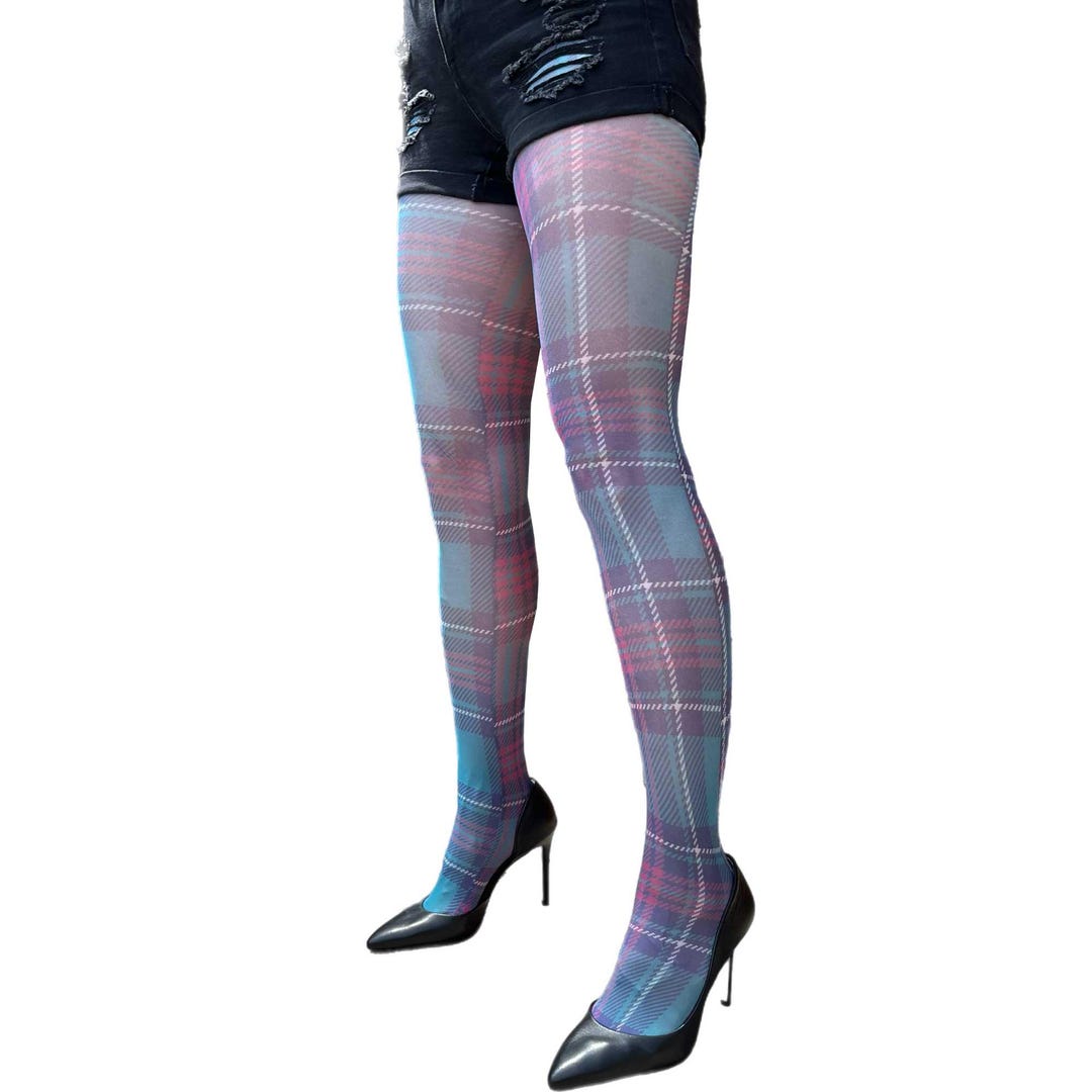 Teal Plaid Patterned Tights for Women, Plus Size Available - Etsy