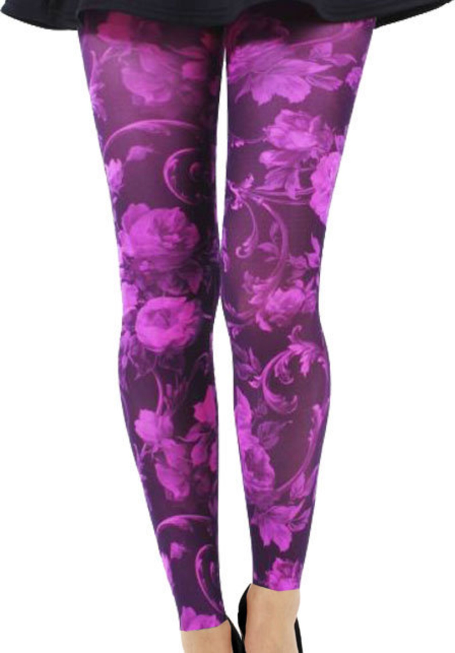 Pink Floral Footless Tights Women's Opaque Two Tone - Etsy