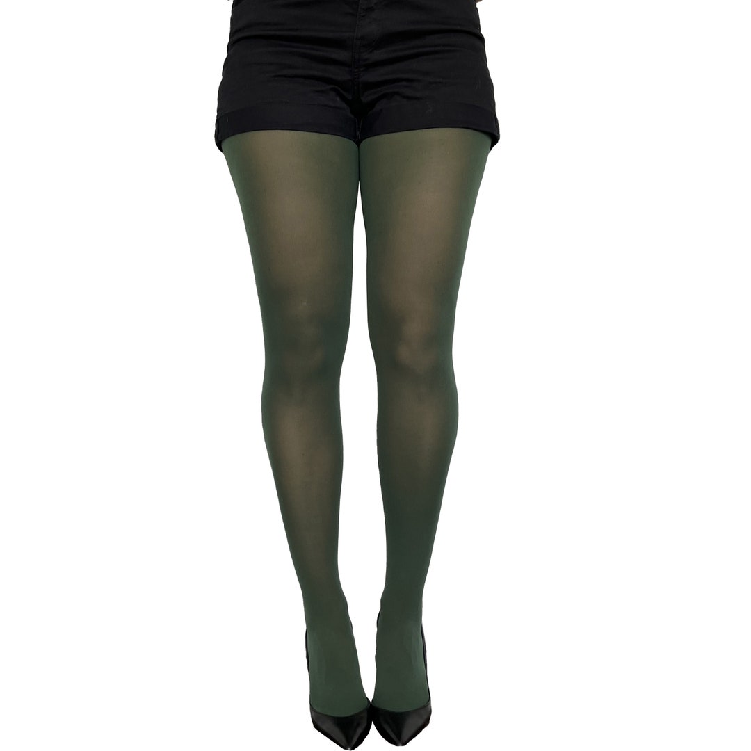 Dark Green Opaque Tights for Women Soft & Durable Pantyhose, Plus Size ...