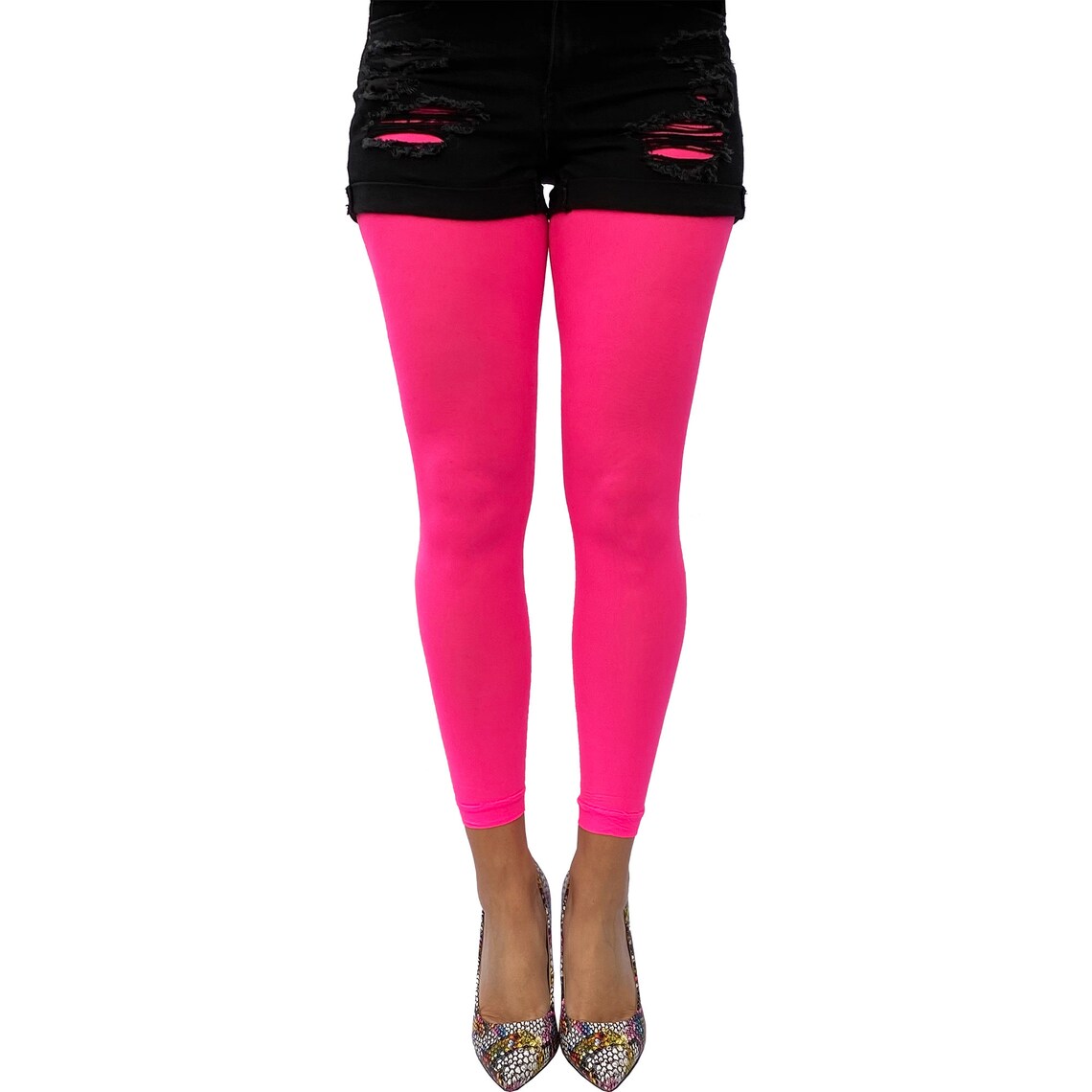 Neon Pink Footless Tights For Women From Ankle To Waist Pink Etsy