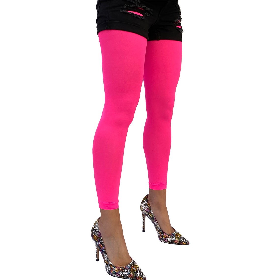 Neon Pink Footless Tights For Women From Ankle To Waist Pink Etsy