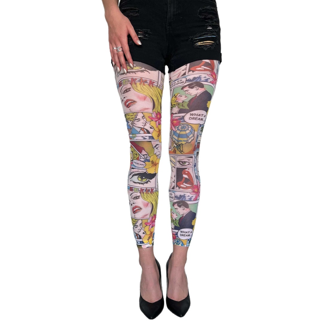 New Multicolored Comic Footless Tights | Available in Plus Sizes Tights ...