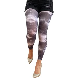 Galaxy Print Footless Tights Black-white for Women Celestial Patterned ...