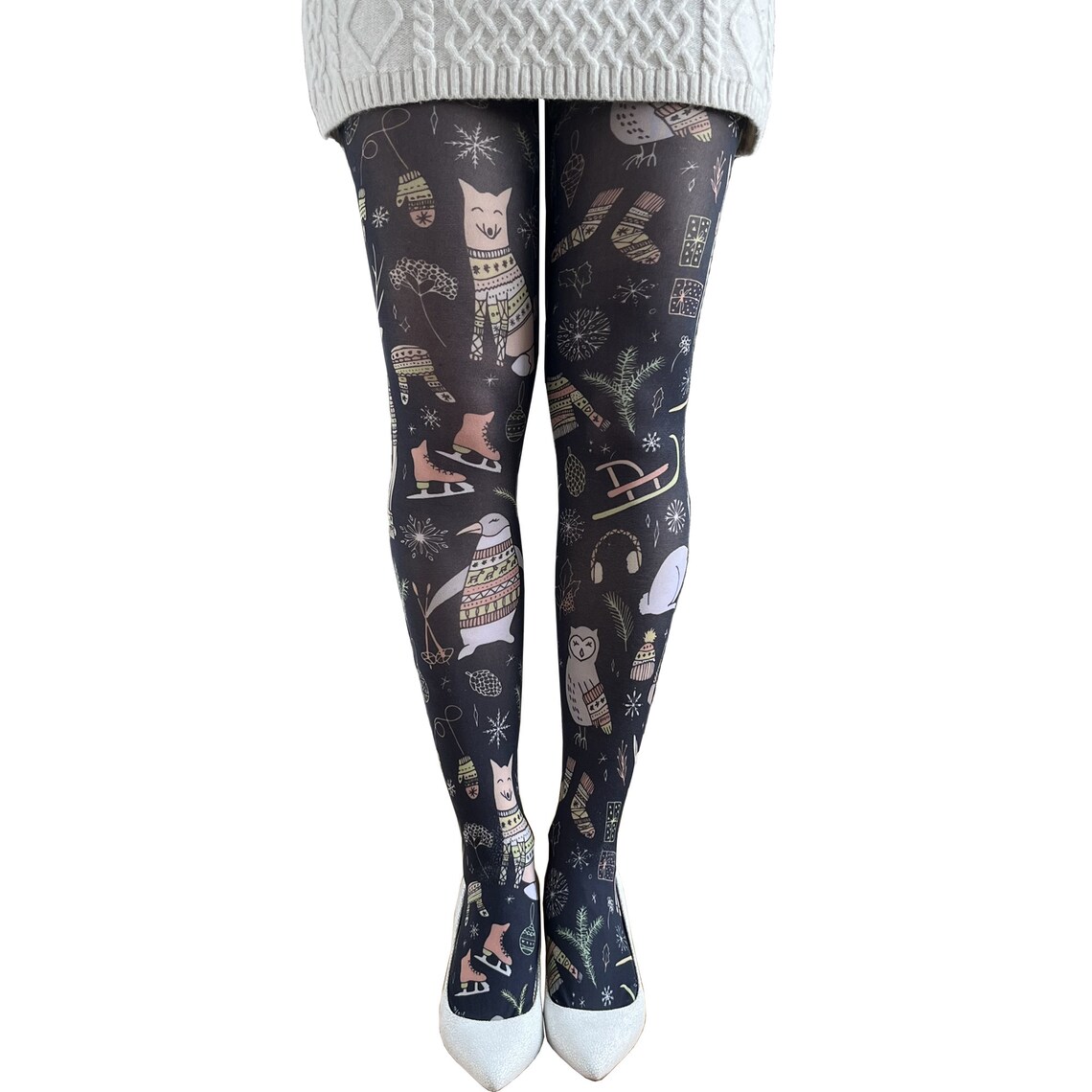 Winter Pattern Tights Woodland Available in Plus Size Gift - Etsy