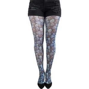 Blue Patterned Tights With Sugar Skulls Skeleton Tights for Women From ...