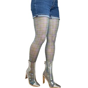 Green and Blue Plaid Patterned Tights | Women's Opaque Print Pantyhose ...