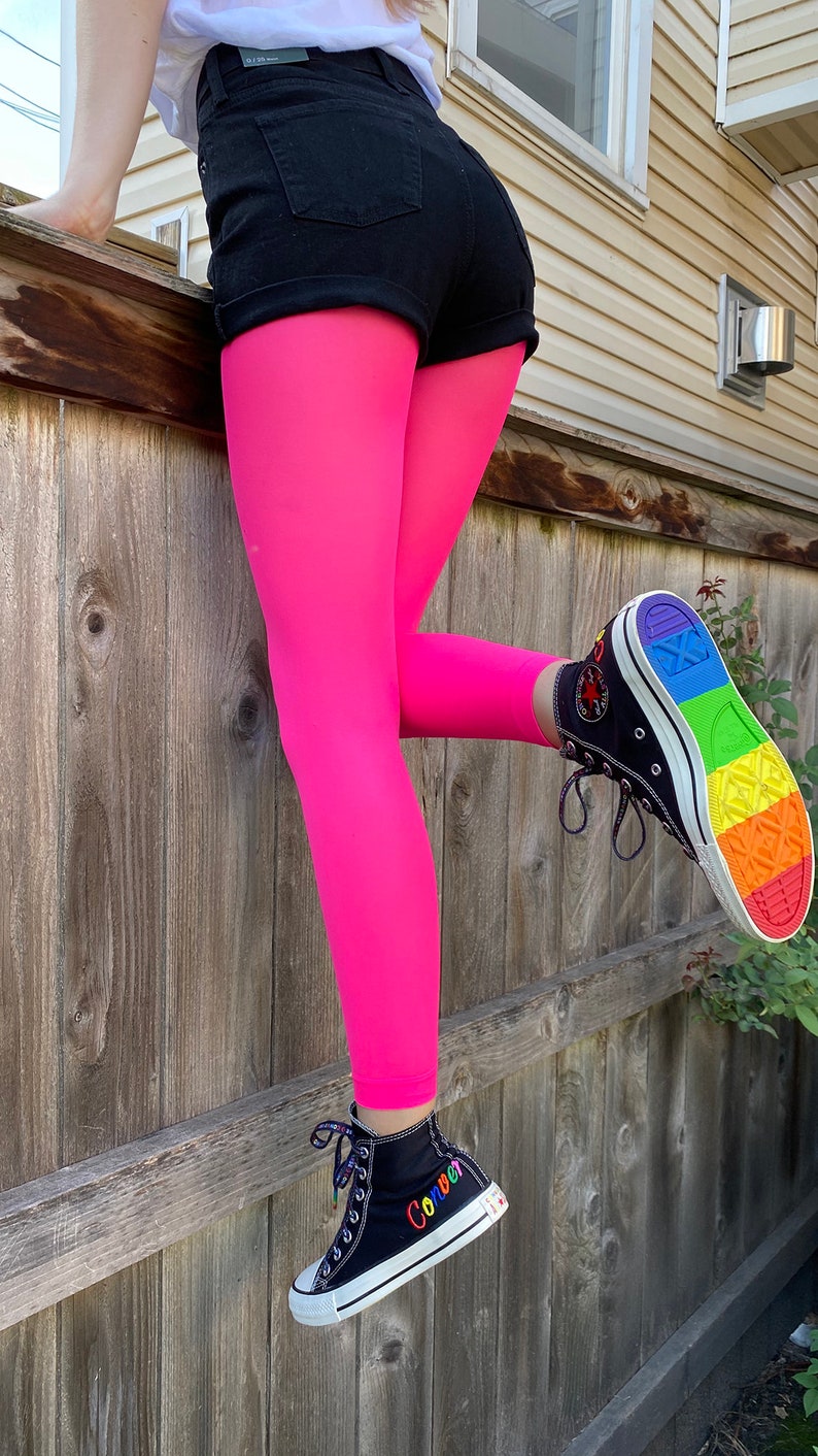 Neon Pink Footless Tights For Women From Ankle To Waist Pink Etsy