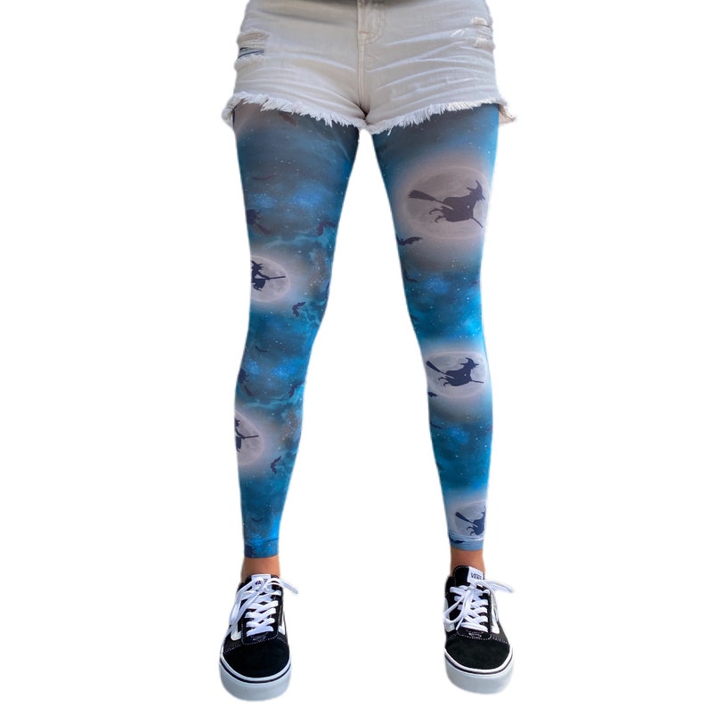 Blue Pattern Footless Tights Witches and Moon for Women - Etsy