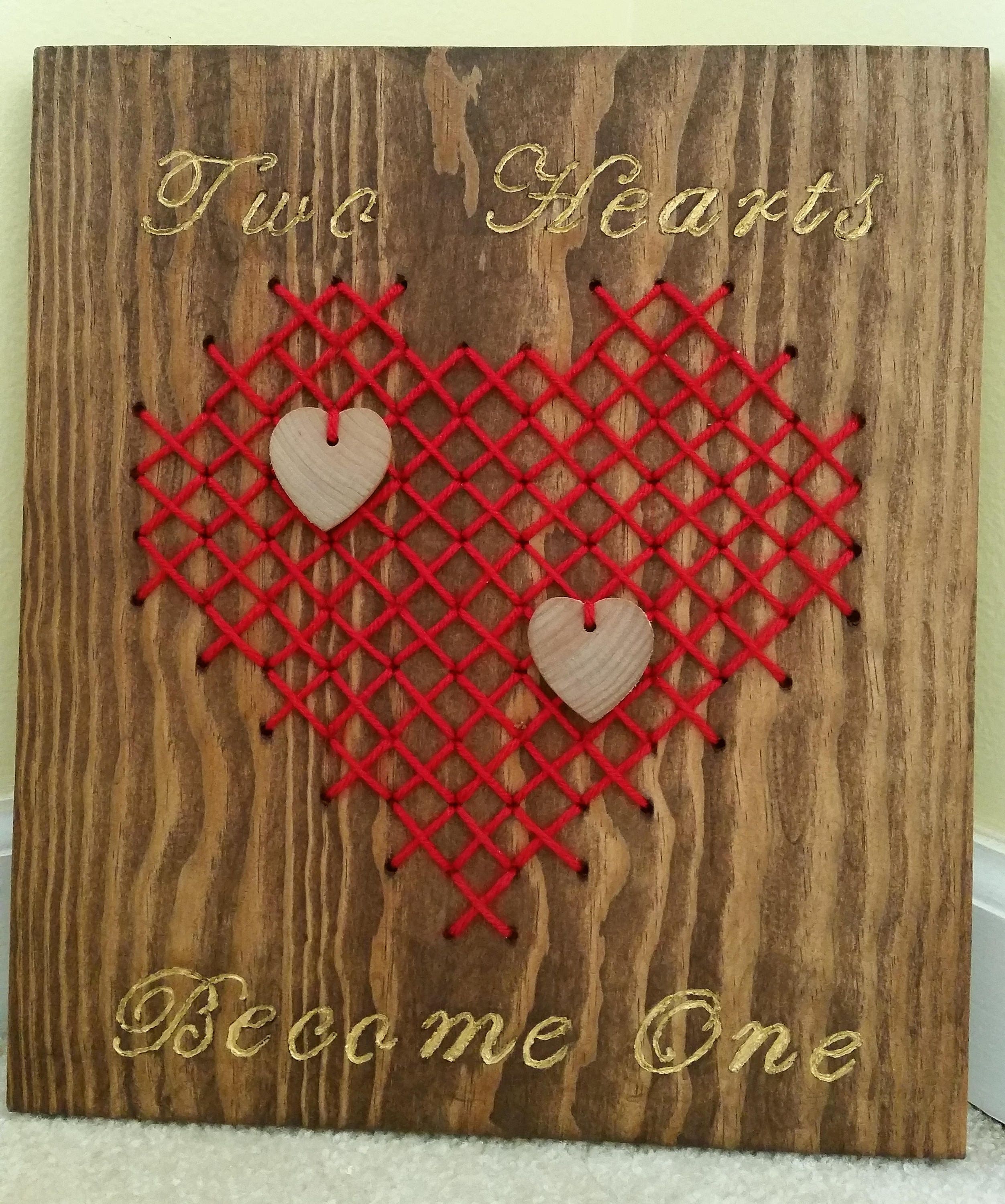 When Two Hearts Become One Heart Cross Stitched in Wood - Etsy