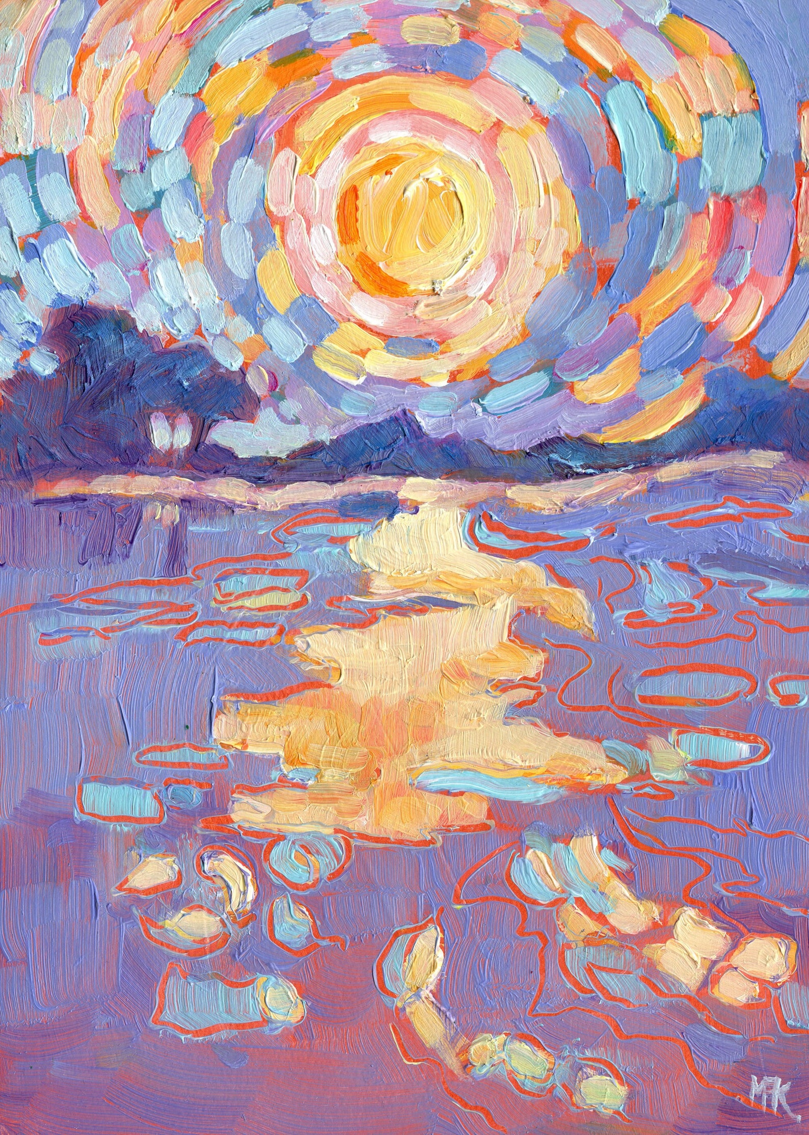 Moonlight on Water, Small Original Painting, Impressionist Coastal ...