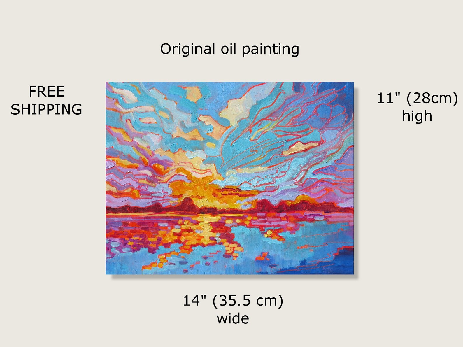 Contented Sunset Painting, Original Art, Modern Impressionist Landscape ...