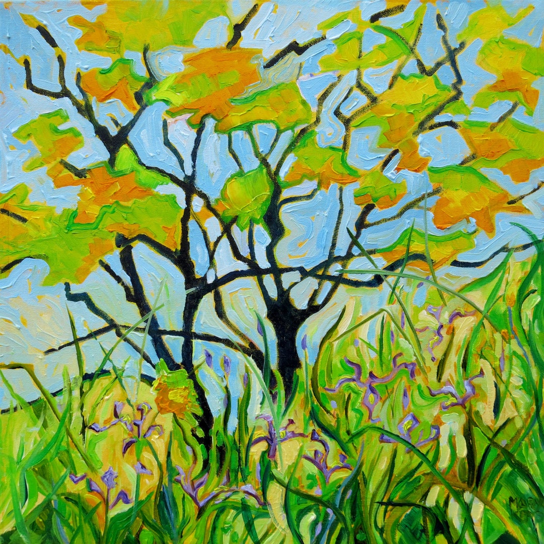 Tangled Irises Painting on Canvas, Original Art, Impressionist Landscape Oil Painting, Colourful ...