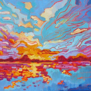 Contented Sunset Painting, Original Art, Modern Impressionist Landscape ...