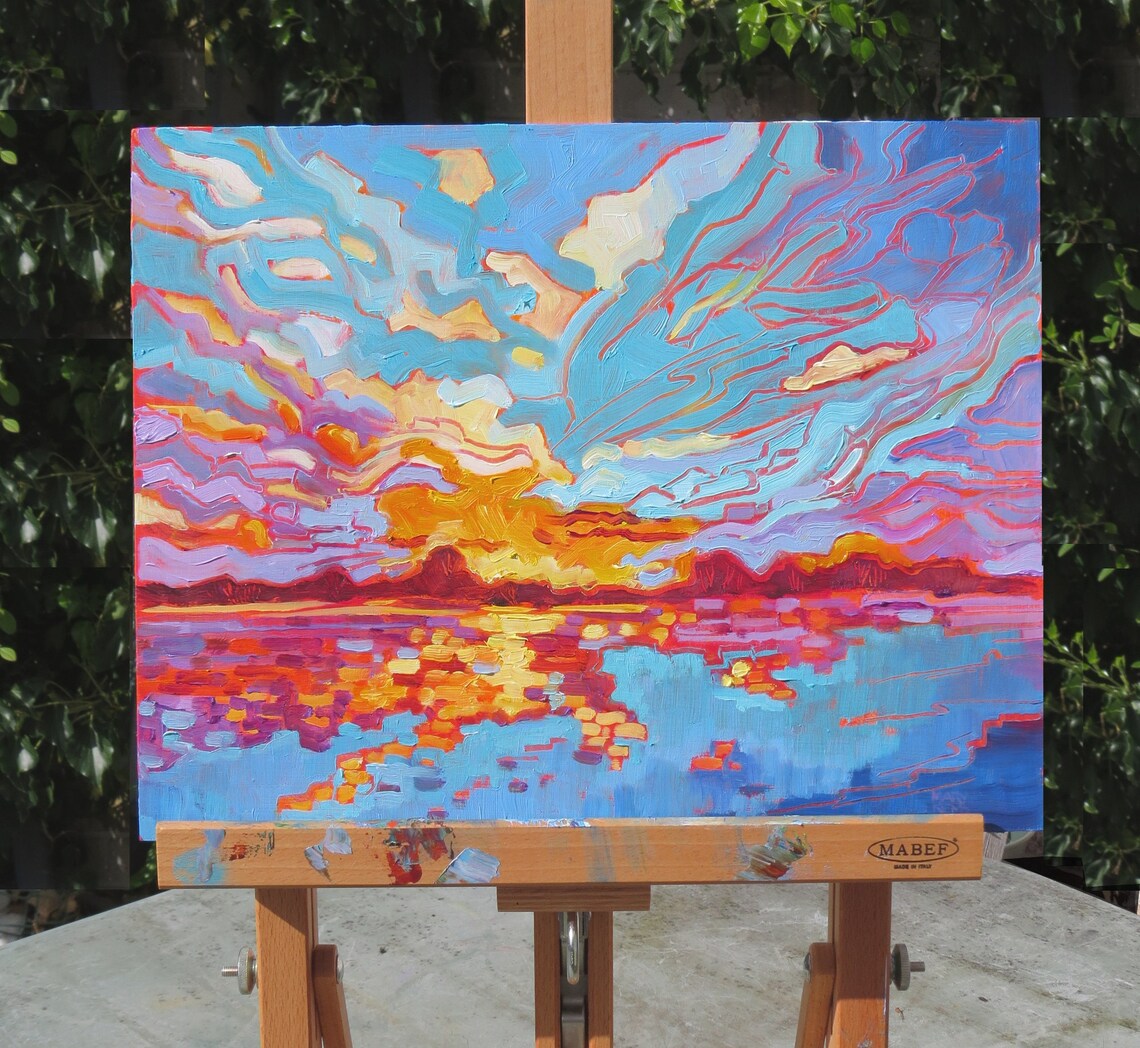 Contented Sunset Painting, Original Art, Modern Impressionist Landscape ...